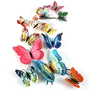 12pcs Glow in The Dark Butterfly Wall Stickers, Colorful 3D Butterfly Magnets Wall Decals Double Layer Luminous Butterfly Removable DIY Wall Art Crafts for Kids Girls Bedroom Home Room Decor
