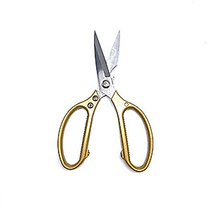 Very Sharp Multi-Purpose Scissors, Heavy Duty Shears, Left and Right Metal handle for kitchen Chicken office Garden (Gold)