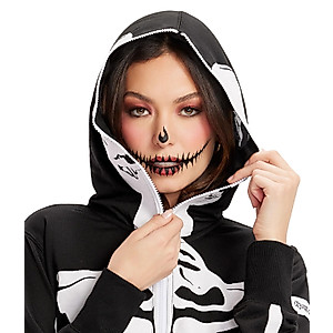 Tipsy Elves Halloween Skeleton Costume for Women - Comfy Easy Adult Onesie Jumpsuit - Front and Back Print with Zip Up Mask - Women's White Skeleton Jumpsuit Halloween Costume Size Medium