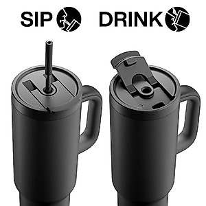 ENCOOL 40 oz Tumbler with Handle and Straw, 100% Leakproof Insulated Tumbler with Lid and Straw, Stainless Steel Travel Mug, Keeps Cold for 34 Hours, Car Cup Holder Friendly (Midnight)