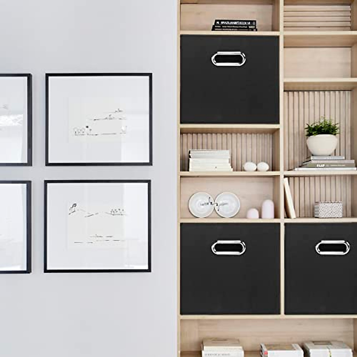 NieEnjoy Black Fabric Storage Bins Cubes ,Foldable Storage Cubes Bins Organizer Baskets with Dual Handles for Home Container Set of 2,(Black)