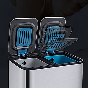 Trash Bin Trash Can Wastebasket Pedal Bin with Lid, Dual Sections Rectangular Kitchen Step Trash Can, Stainless Steel Garbage Can Rubbish Bin Bathroom Garbage Can Waste Bin (Color : OneColor, Size :