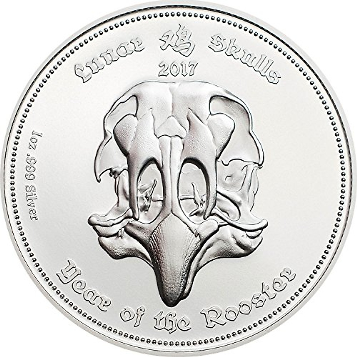 2017 GA Lunar Skulls YEAR OF THE ROOSTER SkullCoins Chinese Zodiac 1 Oz Silver Coin with Numbered COA - Gabon 1000 Francs Matte-Proof