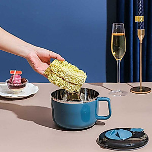 304 Stainless Steel Ramen Bowls,Insulation Bowls With Lid & Handle Ramen Cooker, Blue, 6.3x5.12x4.92