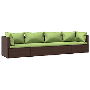 VRAXO Patio Furniture Set 4 Piece with Cushions Poly Rattan Brown,Outdoor Furniture Sets-76.21lbs