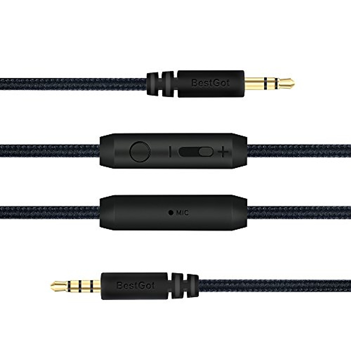 BESTGOT Audio Cable with Microphone Volume Control Aux Cord 3.5mm (4.3ft / 1.3m) for PS4 Controller, Headphones,Tablet,Computer, Laptop,Car,Mobile Phone and More (1-Pack Black)