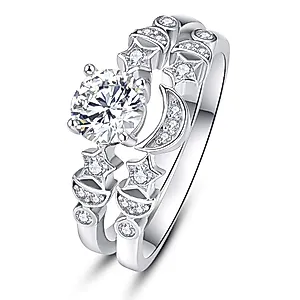 AVECON Women's Platinum Plating Sterling Silver Wedding Engagement Ring Band Set 1.25 Carat Round Brilliant Cubic Zirconia