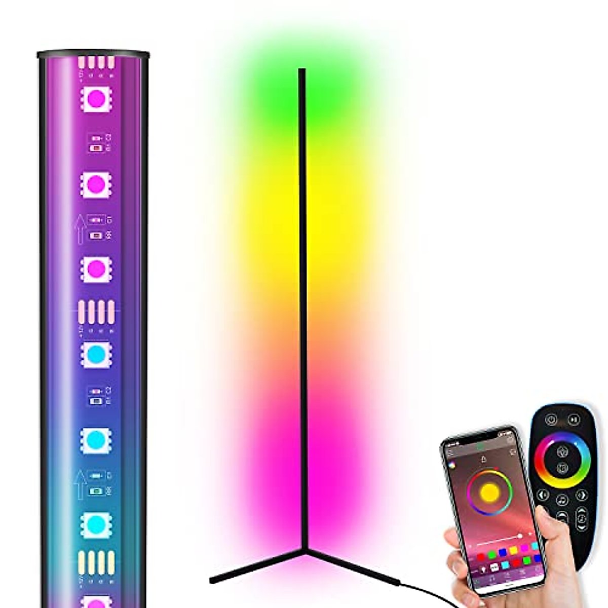 TACAHE Smart Corner Floor Lamp - Advanced Version, APP & Remote Control - Multi Lamp Pattern Sync - Transparent Lampshade with Ultra Brightness, Mood Light for Studio, Gaming Setup - 20W, Black