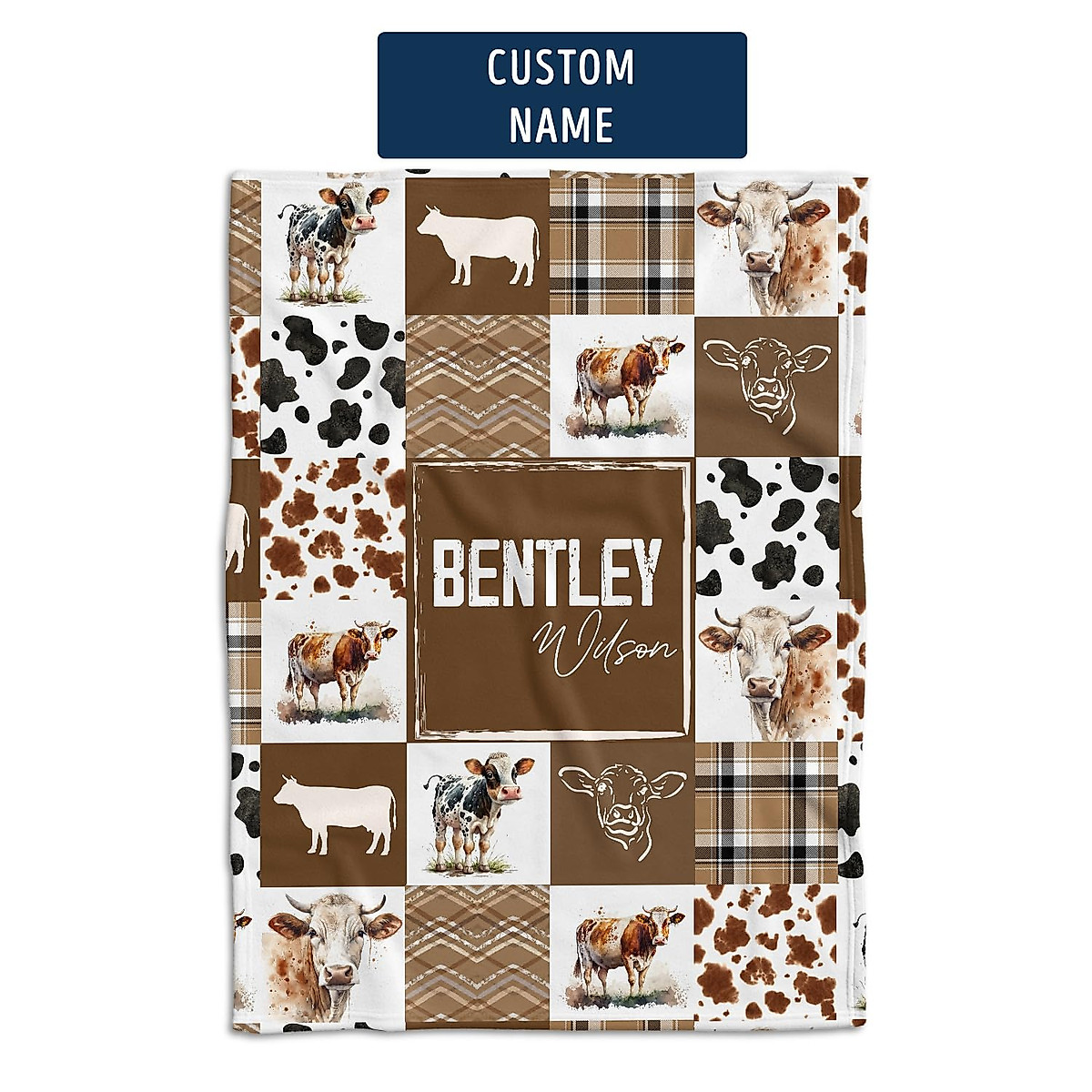 Cow Baby Blankets, Baby Western Stuff, Cowboy Baby Blanket with Name, Personalized Baby Blankets for Boys Girls, Custom Name Baby Blankets, Cow Prints Swaddle Blanket for Crib Stroller Travel Bed