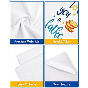 Vansolinne Hanukkah Kitchen Towels Chanukah Dish Towels Decorative Waffle Tea Towels Set of 4 - Fun Hostess Kitchen Decor Hanukkah Decorations, Housewarming Presents