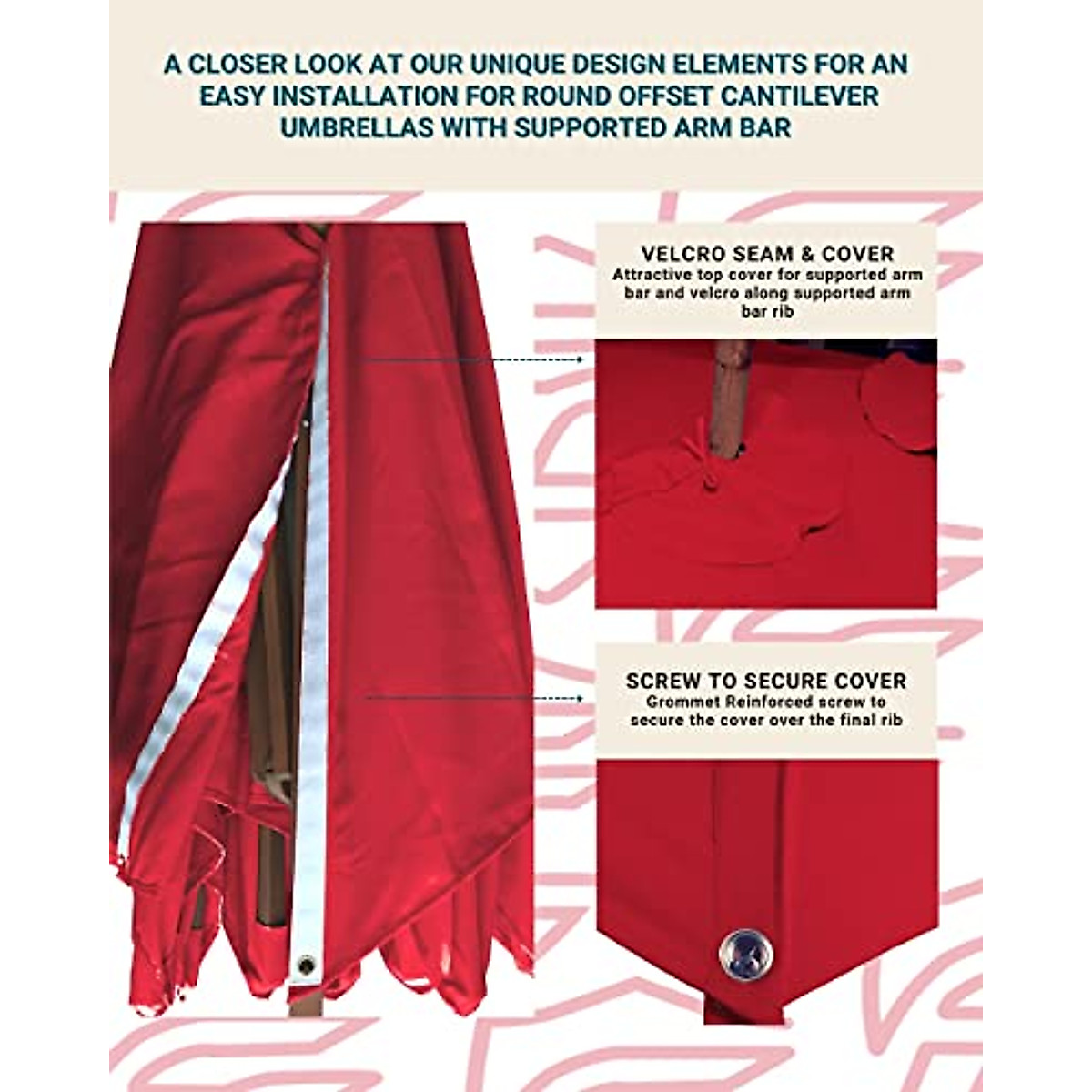 Formosa Covers Replacement Umbrella Canopy for 11ft Supported Bar Cantilever Market Outdoor Patio Shade in Red (Canopy Only) (11ft 8 ribs)