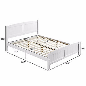 nycsuoani Queen Bed Frame No Box Spring Needed Queen Size Single-Layer Core Vertical Stripe Full-Board Curved Headboard with The Same Bed Tail Wooden Bed 82.6 x 62.8 x 37.8 in. White