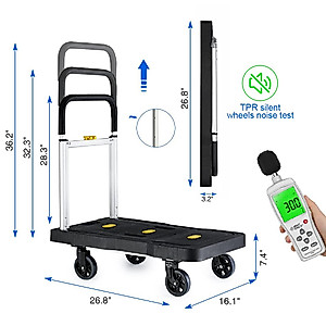 HBFBDRCT Folding Hand Truck, 150kg/330 Lbs Heavy Duty Luggage Cart, Portable Utility Dolly Platform Cart with Adjustable Handle for Auto, Luggage, Personal, Travel, Moving Shopping and Office Use