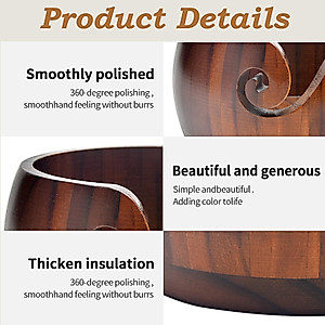 MJFUNTXY Wooden Yarn Bowl Holder, Craft Knitting Bowl,6.7in Large Yarn Holder Dispenser Yarn Storage Bowls, Gift for Knitters and Crocheters
