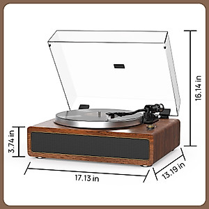 Turntable Record Player with Built-in Speakers, Vinyl Record Player Support Bluetooth Playback Auto Stop 33&45 RPM Speed RCA Line Out AUX in All-in-one Belt-Drive Turntable for Vinyl Records