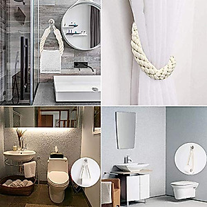 Nautical Rope Toilet Paper Holder Stand Antique Industrial Self Adhesive Hooks Stainless Steel Towel Ring Holder Rack Hanging Interior Decoration for Bathroom Kitchen Home Decor (White)