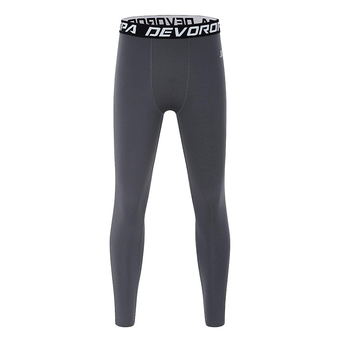 DEVOROPA Boys Leggings Quick Dry Youth Compression Pants Sports Tights Basketball Base Layer Gray S