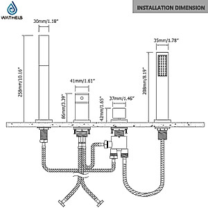 WATHELS Modern 4-Hole Waterfall Brushed Gold Bathtub Faucet Bathroom Roman Tub Filler Solid Brass Tub Faucet with Handheld Shower