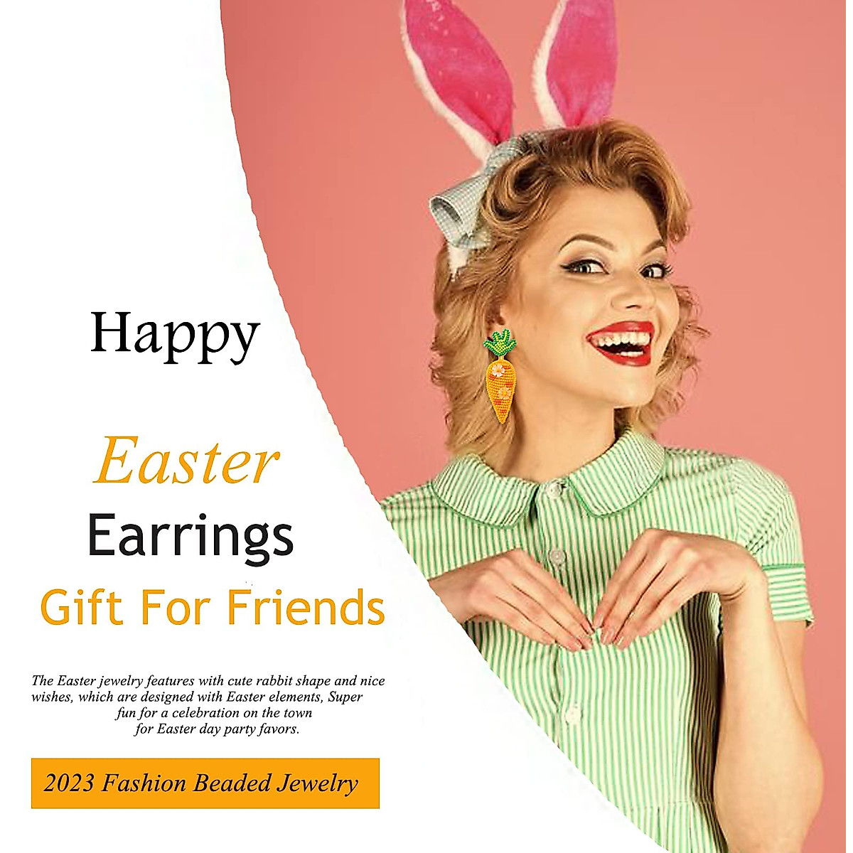 Beaded Easter Earrings for Women Dangling Cute Rabbit Egg Earrings Easter Gifts for Women Friends (Radish)