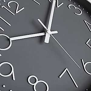 Foxtop 12 Inch Non-Ticking Wall Clock Silent Quartz Battery Operated Round Wall Clock Modern Easy to Read Clock for Office School Classroom Home Bedroom Living Room Kitchen (Gray)