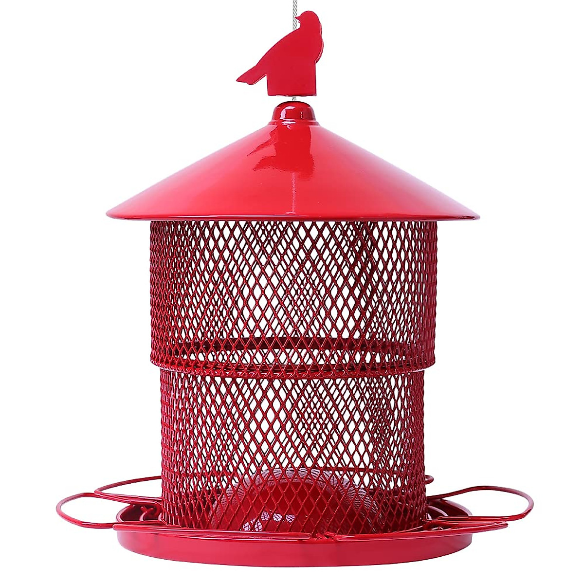 Metal Wild Bird Feeders Clearance,Outside Squirrel Proof Bird Feeder, 7.4LB Hanging Large Capacity Heavy Duty Water Resistance Outdoor Birdfeeders for Garden Yard-Red