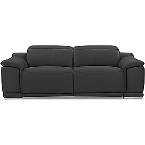 Blackjack Furniture Lorenzo Mid Century Modern Italian Leather Living Room Power Reclining, Sofa, 86", Dark Gray