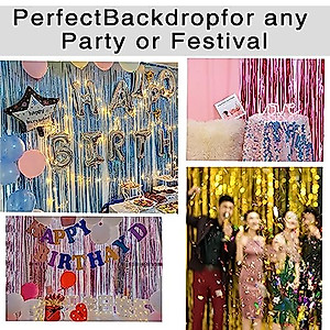 3 Pack Gold Foil Fringe Backdrop Curtains，3.3 ft x 8.2 ft Gold Door Streamers ，Gold foil Fringe Curtain Backdrop,for Photo Background Party Decorations, Graduation Decorations