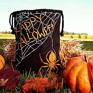 Halloween Trick or Treat Candy Bag | Washable Canvas Tote Bag | Drawstring Bag for Halloween Candy | Spider