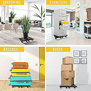 2 Pack 4 Wheels Small Flat Dolly, 450 Ibs Furniture Dolly 4 Rollers Wheel Moving Cart with Rope for Moving Heavy Furniture - Black