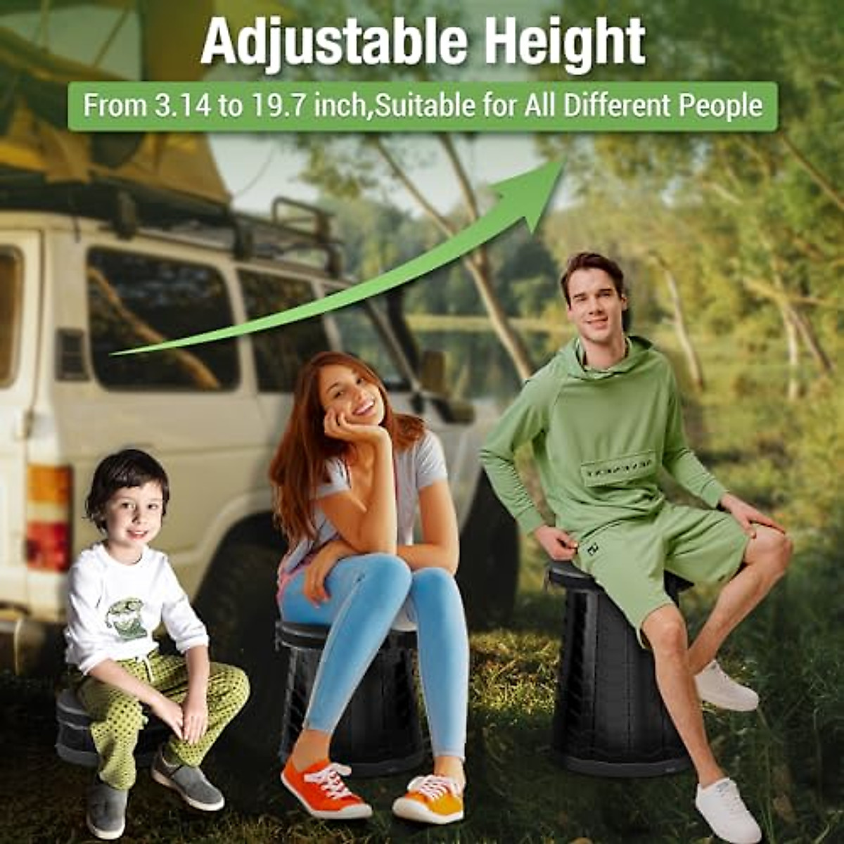 XXL Portable Toilet for Camping, 19.7"H Super Large Retractable Potty for Adults, Adjustable Height, with Liquid Waste Gel, Toilet Bag (Black)