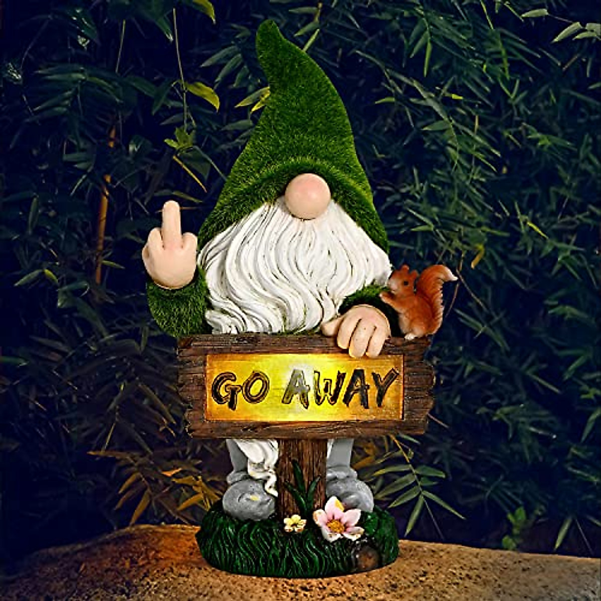 ASAWASA Gnomes Decorations for Yard with Solar LED Light,Large Outdoor Funny Garden Lawn Gnome Decor(Tall 11.8 Inches)