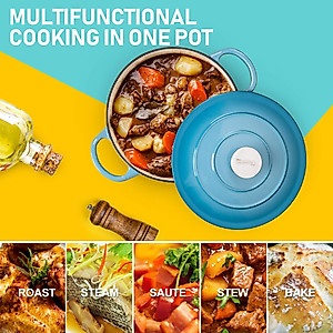 MICHELANGELO Dutch Oven, Cast Iron Dutch Oven 5 Quart, Dutch Oven Pot With Lid, Silicone Handles & Mat, 5 Quart Enamel Dutch Oven Blue