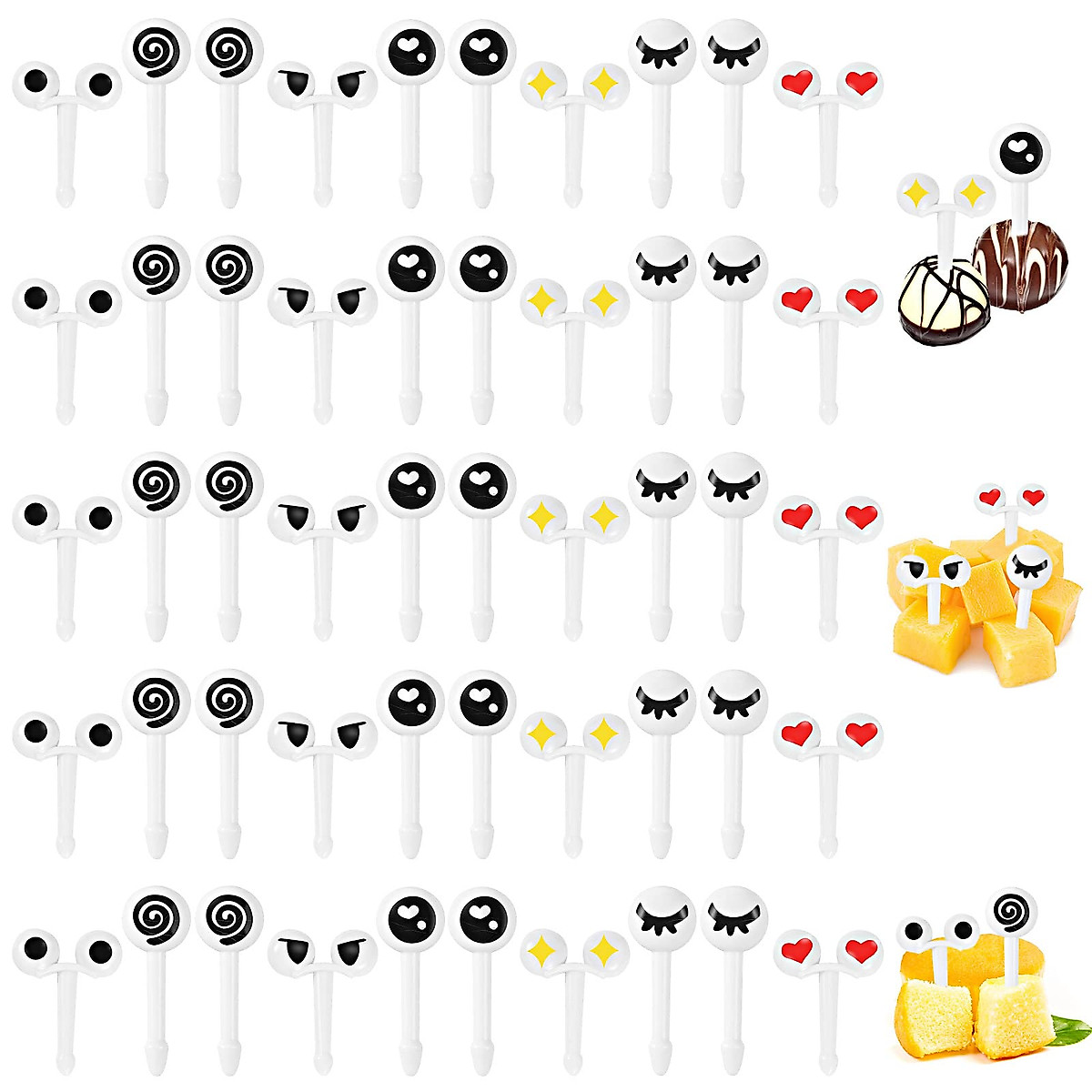 50 Pieces Assorted Cartoon Eyes Fruit Fork, Reusable Toothpick Decoration Fruit Fork Decoration Food Picks for Dessert Fruit Pastry Party