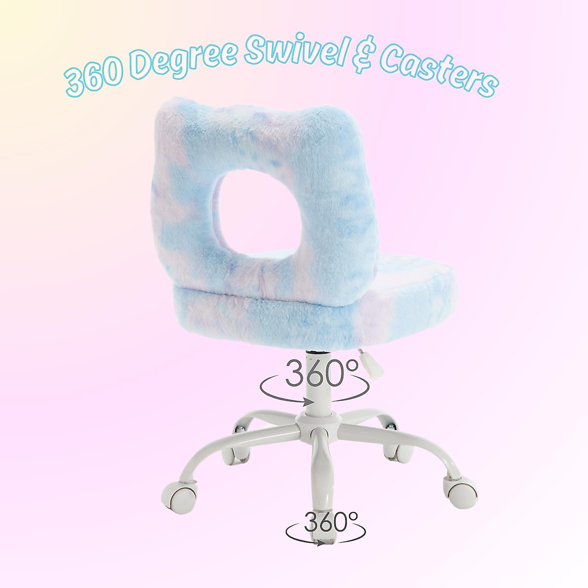 LukeAlon Adjustable Kids Desk Chair with Wheels & Bear Shaped Back, Faux Fur Swivel Rolling Chair for Bedroom Reading Living Room, Cute Computer Office Chairs for Teen Children Gift, Dreamy Blue