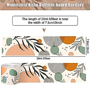 Boho Bulletin Board Border Rainbow Bulletin Board Borders Rainbow Straight Borders with Polka Dots and Hearts Classroom or Home School Decoration (Boho,65 Feet)