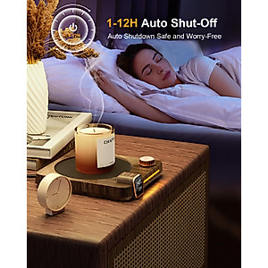 Mug Warmer, 40W Coffee Mug Warmer for Desk with Temperature Display, 1-12Hrs Auto Off/ON, Smart Coffee Cup Warmer with Anti-Scalding Silicone, Beverage Warmer for Coffee, Milk, Tea, Candle (Wood)