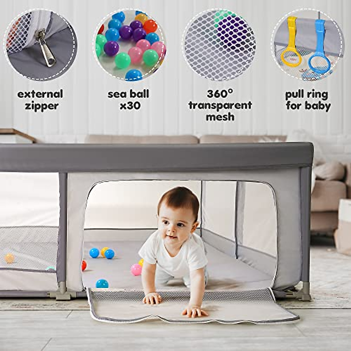 Baby Playpen 79'' x 71'' Extra Large Playpen for Babies and Toddlers with Breathable Mesh Baby Gate Baby Play Yards Baby Activity Center Baby Fence Play Area Nursery Furnitur