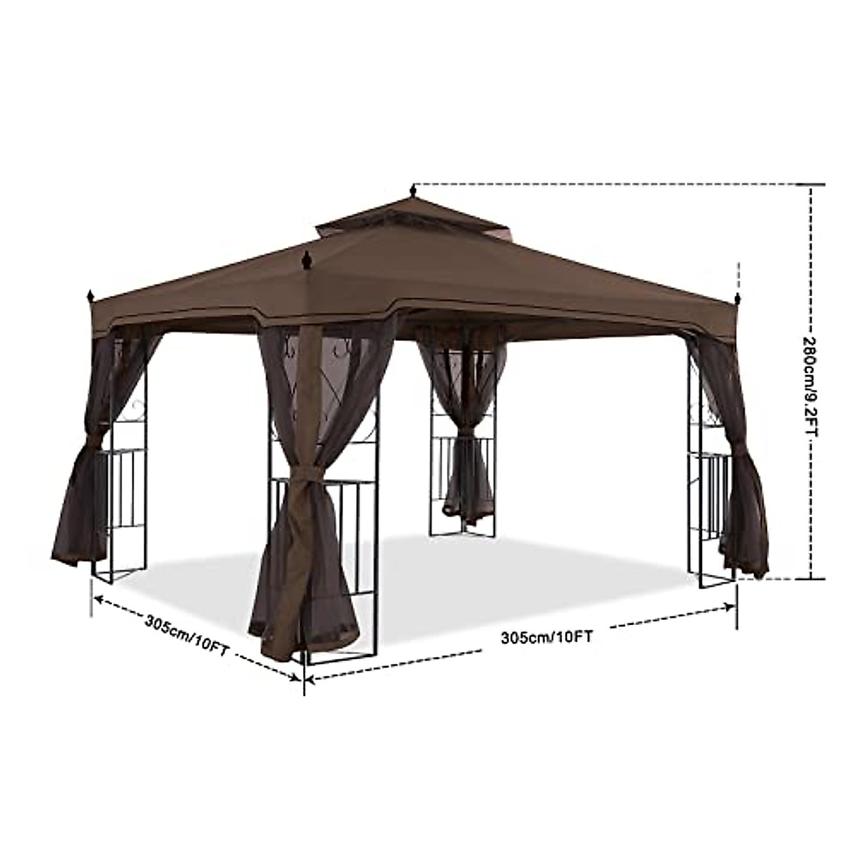 MASTERCANOPY 10x10 Patio Gazebo with Netting Screen Walls for Lawn, Garden, Backyard and Deck Brown