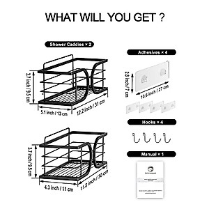 Shower Caddy, Adhesive Shower Shelves Organizer, No Drilling Bathroom Shower Rack Storage, SWIFTSHARK Wall Mounted Stainless Steel Bathroom Organizer, Shower Shelves for Inside Shower, Rustproof Matte Black Bathroom Shelves - [2 Pack]