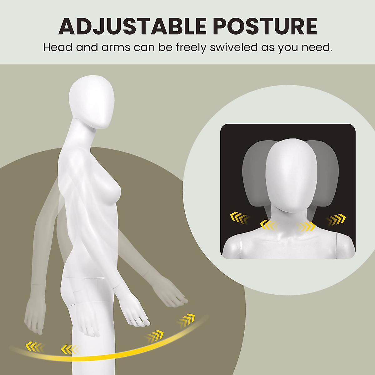 GOFLAME Female Mannequin Full Body, 69 Inches Realistic Mannequin Torso with Adjustable Postures & Detachable Body Parts, Sturdy Metal Base, Dress Model for Window Display, Exhibition, Drawing Office