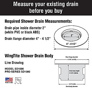 WingTite Shower Drain Replacement, Installs Entirely from the Top, Chrome