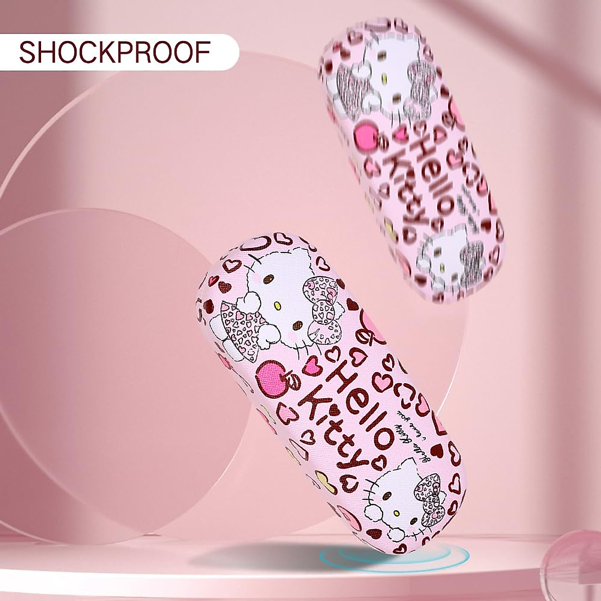 PERFECTSIGHT Hard Shell Eyeglasses Case, Floral Protective Glasses Case, Fabric or PU Leather Eyeglass Case for Women Girls (Kitty)