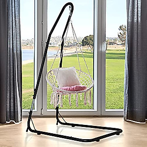 Hammock Chair Stand Portable Heavy Duty Solid Steel Stand Only Outdoor Indoor Hanging Chair Stand for Air Porch Swing Chair w/Weather-Resistant Finish, Offset Base, 360-Degree Rotation, Black