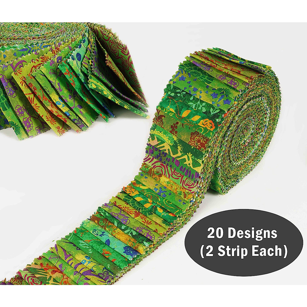 Soimoi 40Pcs Batik Print Cotton Precut Fabrics for Quilting Craft Strips 2.5x42inches Jelly Roll - Green