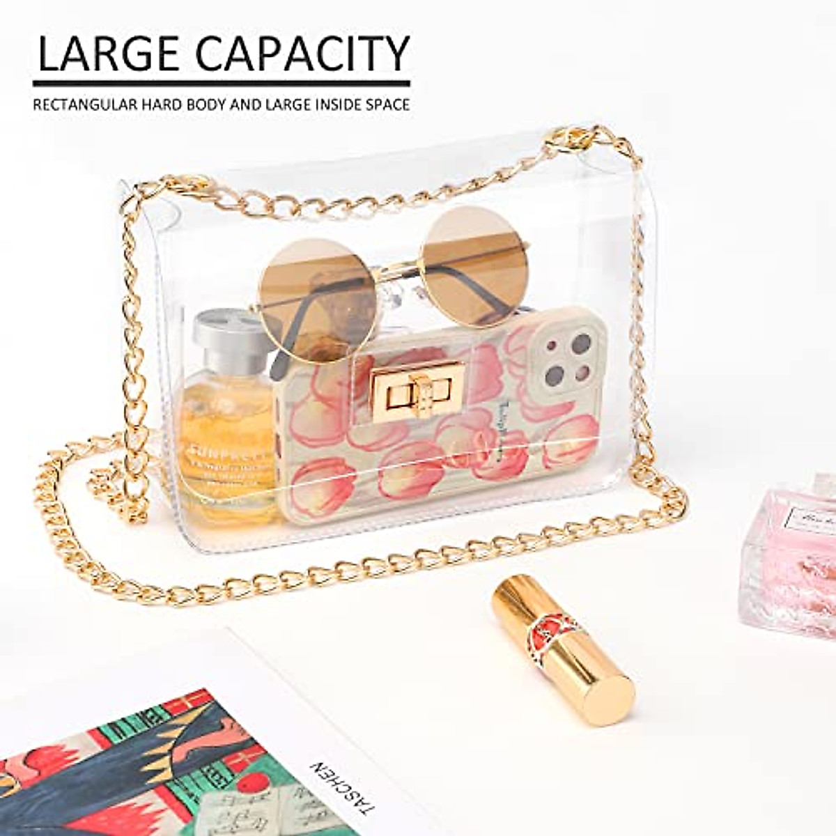 Clear Purse for Women, Clear Crossbody Bag Stadium Approved Gift for Women Concert Sport (Gold)