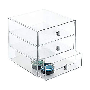 iDesign BPA-Free Plastic 3-Drawer Vanity Organizer - 6.5" x 6.5" x 6.5", Clear