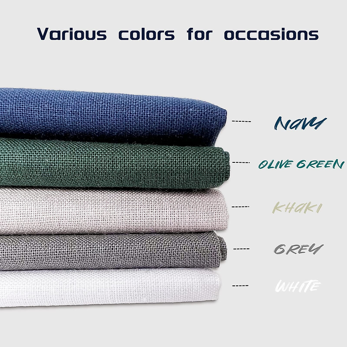 GBS Men's Cotton Handkerchiefs, Assorted Solid Color Pocket Square Hankies with Stripe