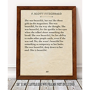 F. Scott Fitzgerald - She was Beautiful - Inspirational Home and Room Decorations, Woman Love Quotes Decor, Gift for Wedding and Book Lovers, Choose Unframed Classic Book Page Poster or Canvas