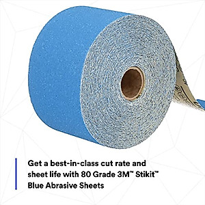 3M Stikit Blue Abrasive Sheet Roll, 36217, No Hole, 2.75 in x 20 yd, 80+ Grade, Automotive Sanding Roll Sandpaper for Coating Removal, Body Repair, Auto Sanding