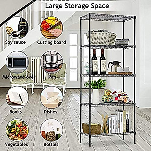NSF 5-Tier Wire Shelving Unit, Layer Shelf Utility Steel Commercial Grade Storage Shelves Heavy Duty Metal Shelves Organizer Rack with Leveling Feet for Kitchen Office Garage, 24"L x 14"W x 60"H,Black